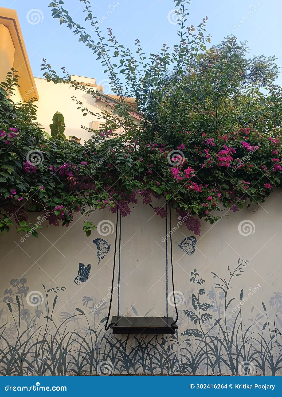 Rustic Wall Swing with Nature-Inspired Stock Photo - Image of shrub ...