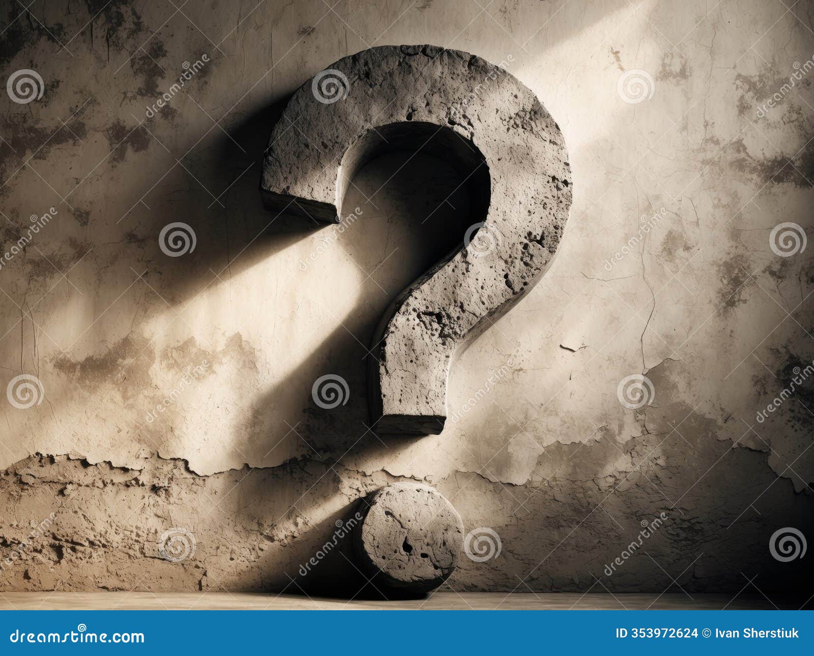 Rustic Wall with Textured Large Question Mark and Natural Shadow in ...