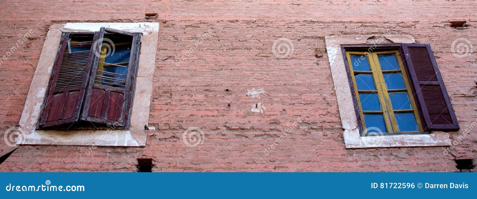 Rustic Wall with Two Windows Stock Photo - Image of village ...