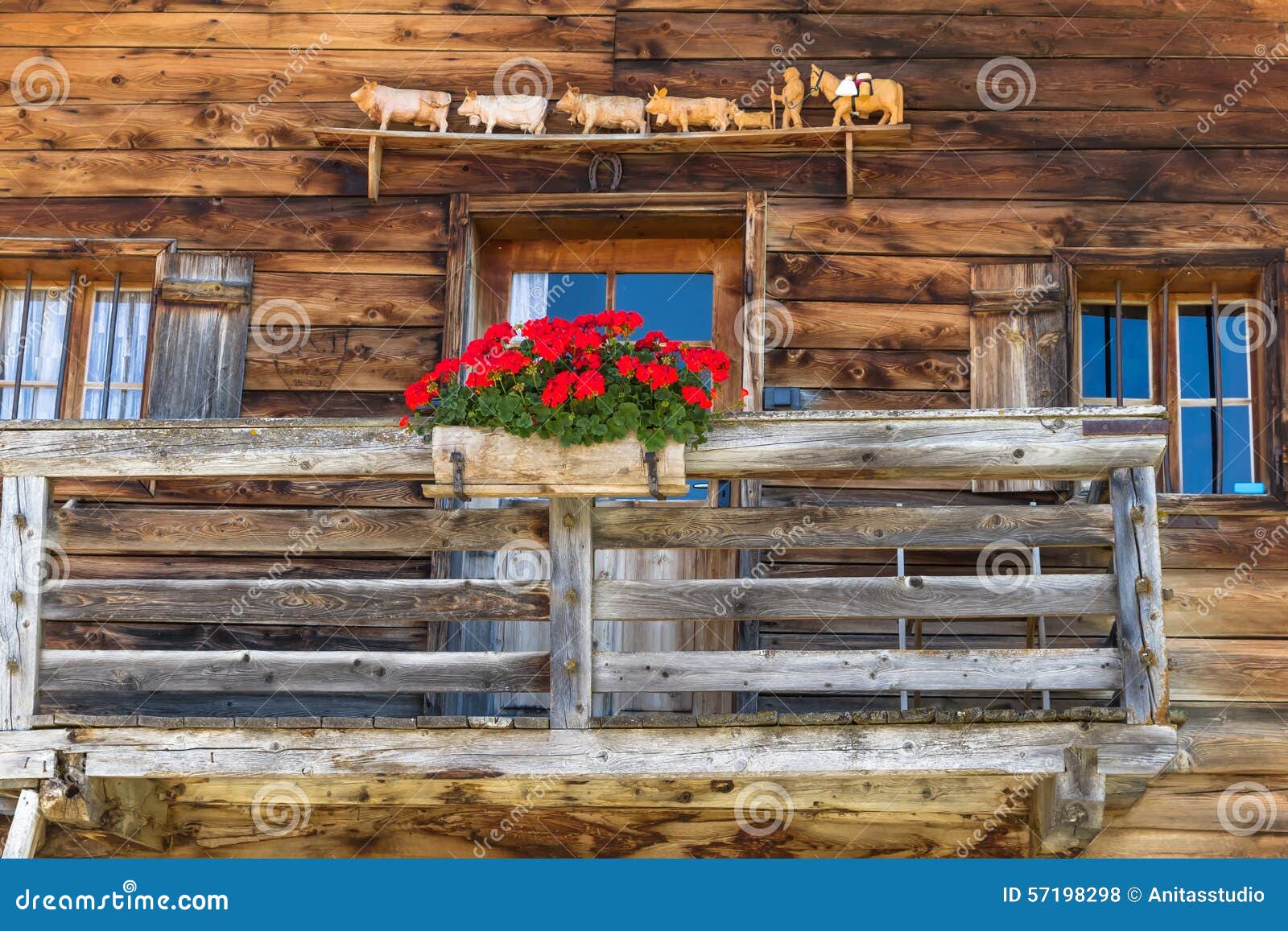 Rustic Wall and Window in a Alpine Hut Stock Photo - Image of material ...
