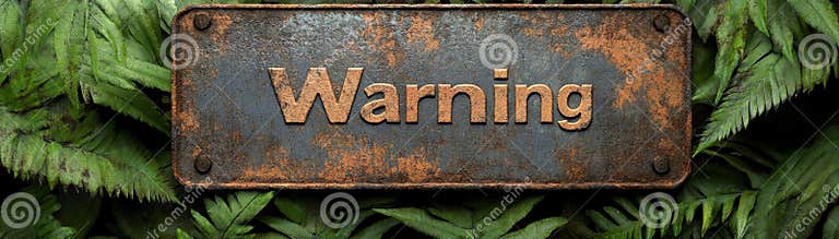 Rustic Warning Sign Surrounded by Lush Greenery, Highlighting Caution ...