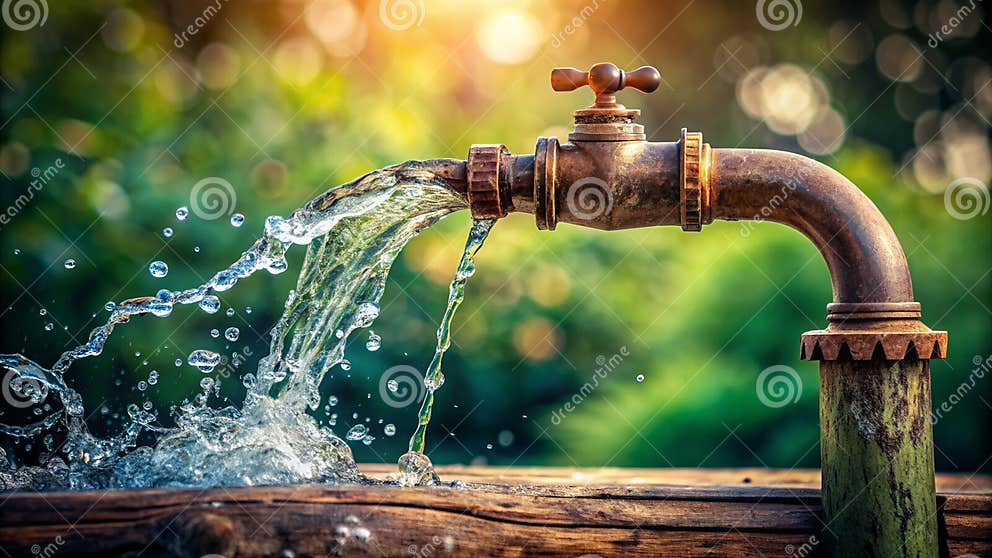 Rustic Water Pipe Unleashes a Dynamic Splash Symbolizing Resource ...