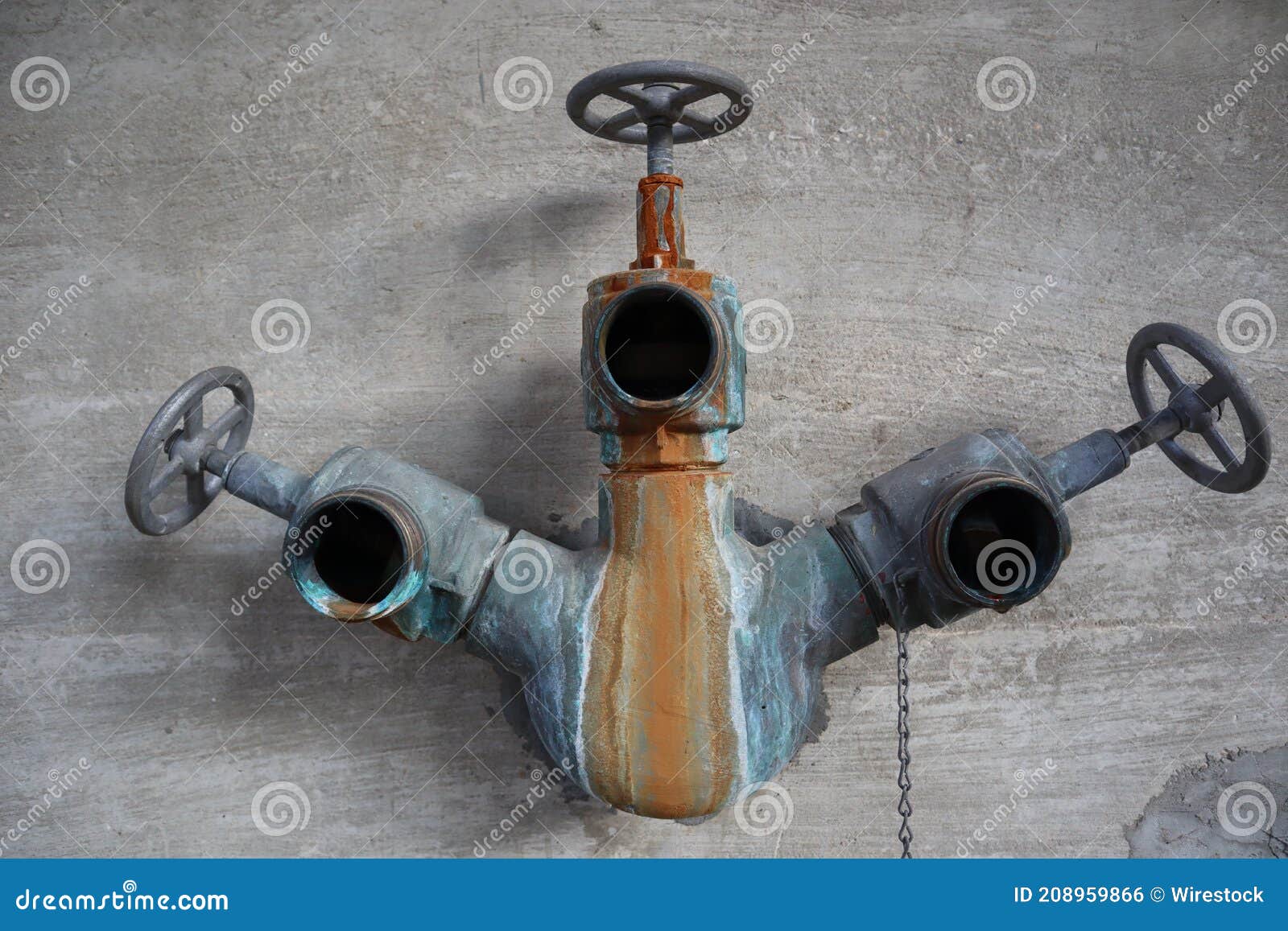 Rustic Water Pipes with Rust and Residue Dripping from Multi-headed ...