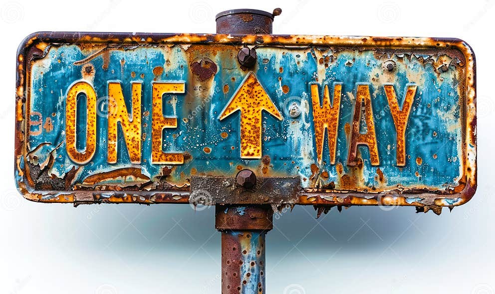 Rustic and Weathered One Way Sign with a Directional Arrow, on a Rusty ...