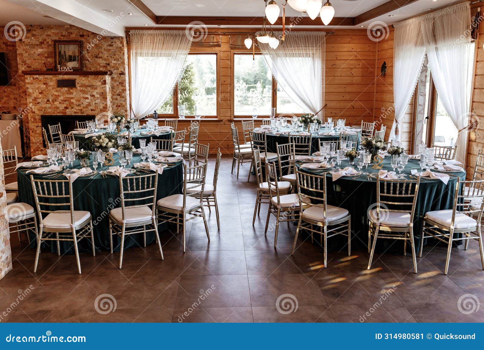 Rustic wedding hall stock image. Image of banquet, room - 314980581