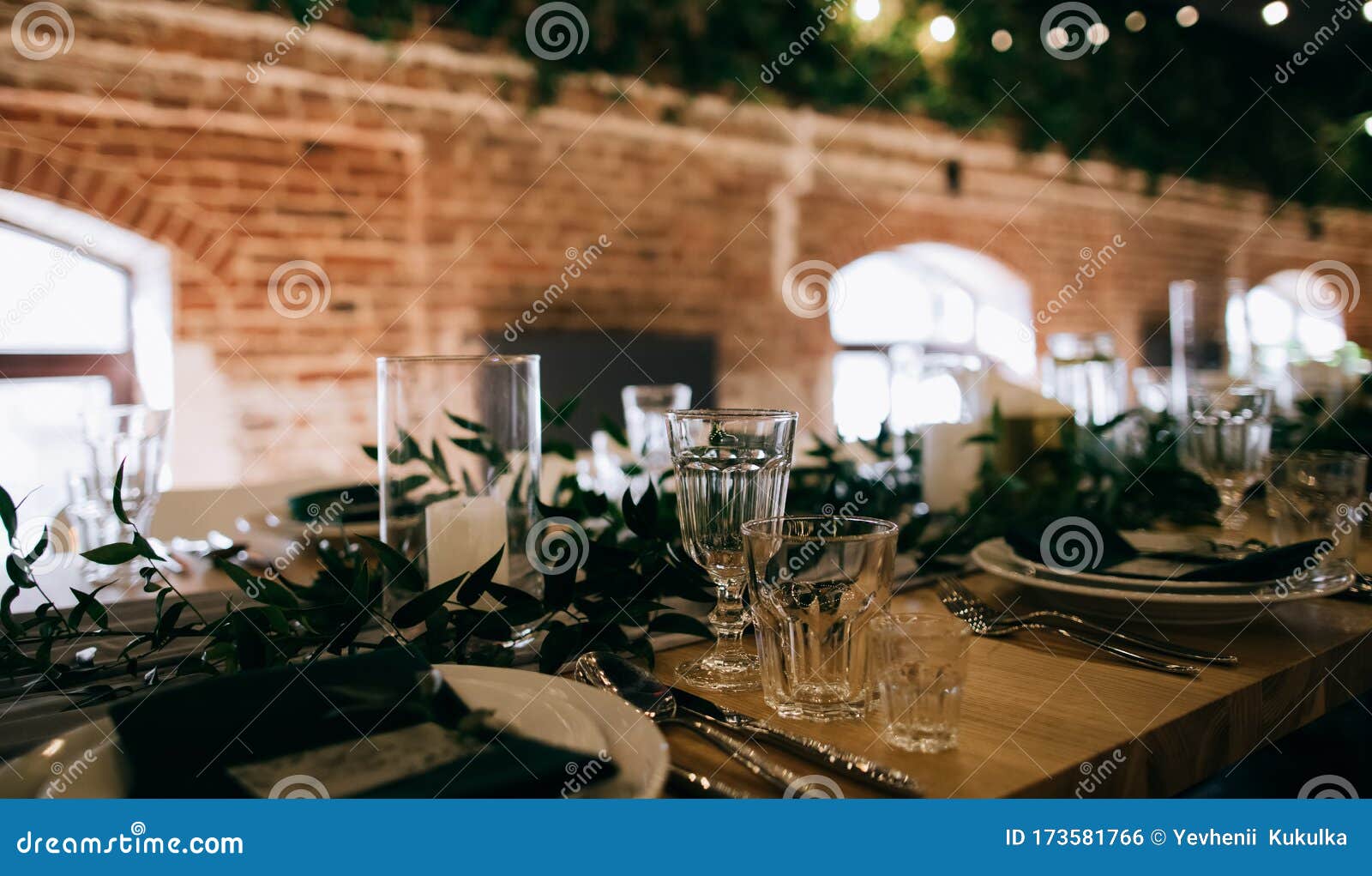 Rustic Wedding Table Decor for Restaurant Dinner. Table Set Stock Photo ...