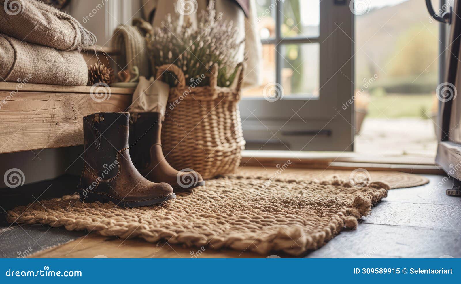 Rustic Welcome Mat in Cozy Entryway Settings Stock Illustration ...