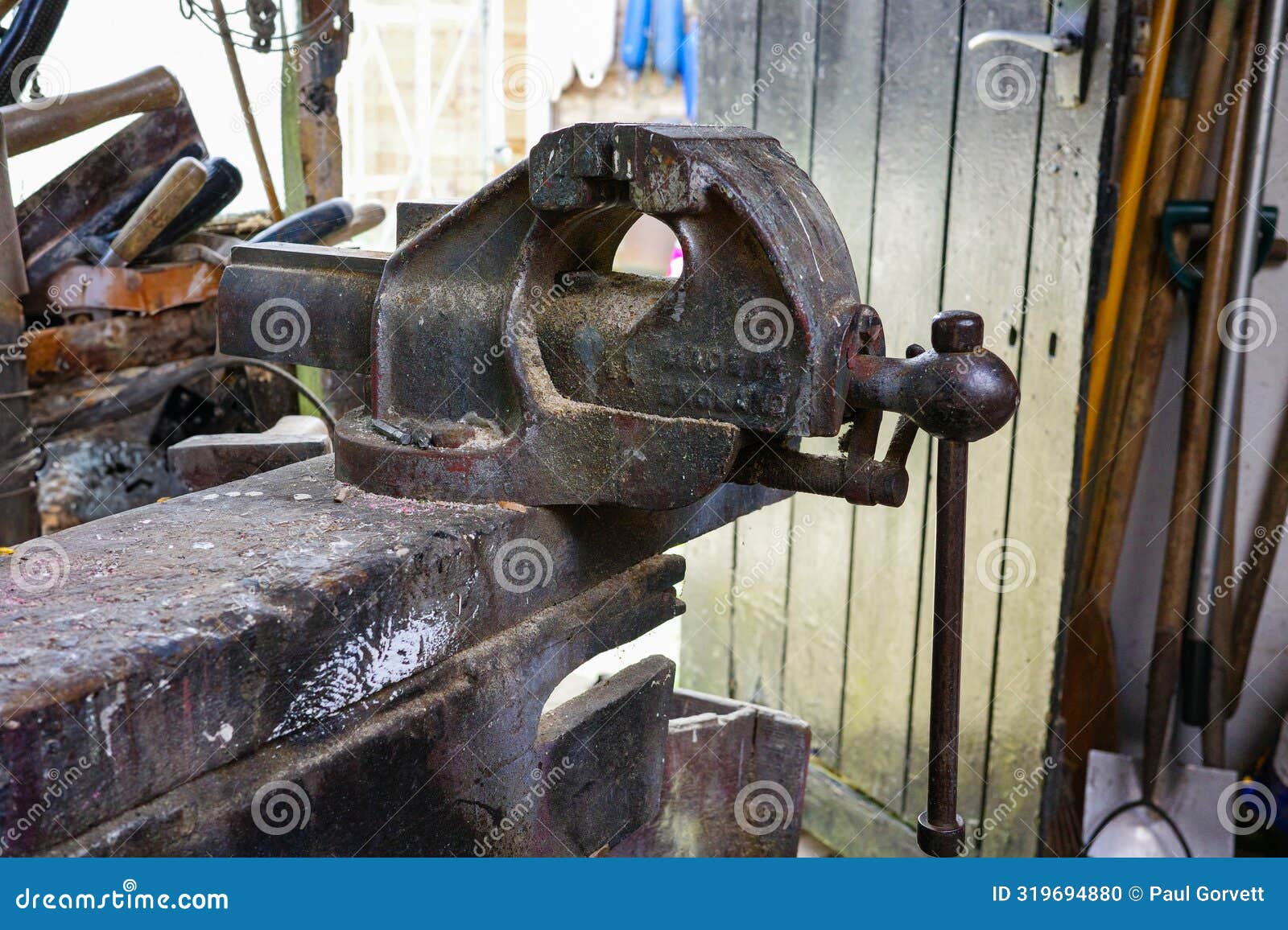 A Rustic, Well-used Bench Vice in an Old Workshop Captures the Timeless ...