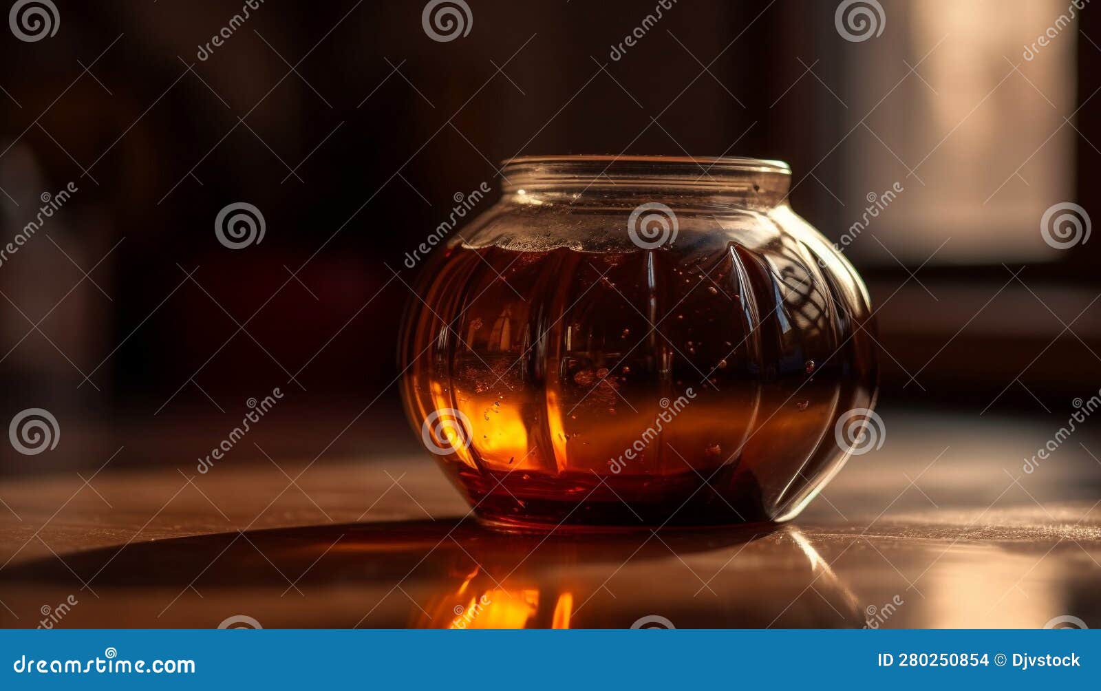 Rustic Whiskey Jar Pouring Honey Drop in Transparent Drinking Glass ...