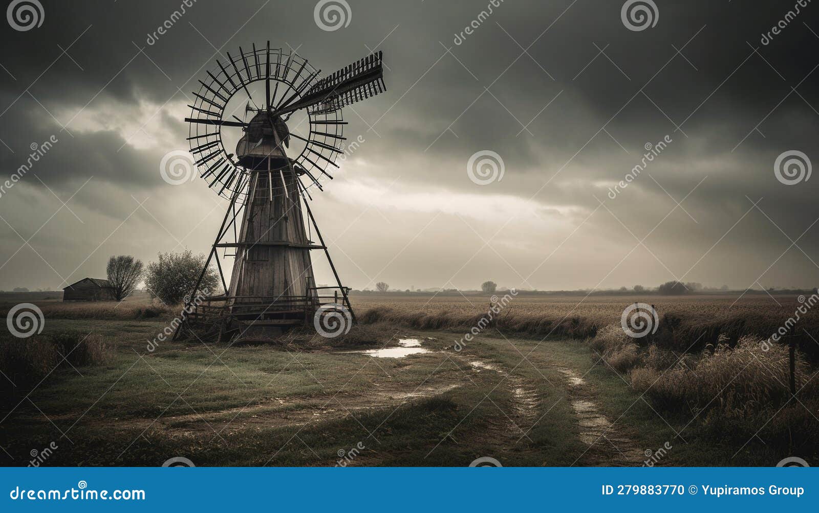 Rustic Windmills Generate Power in Tranquil Non Urban Landscapes ...