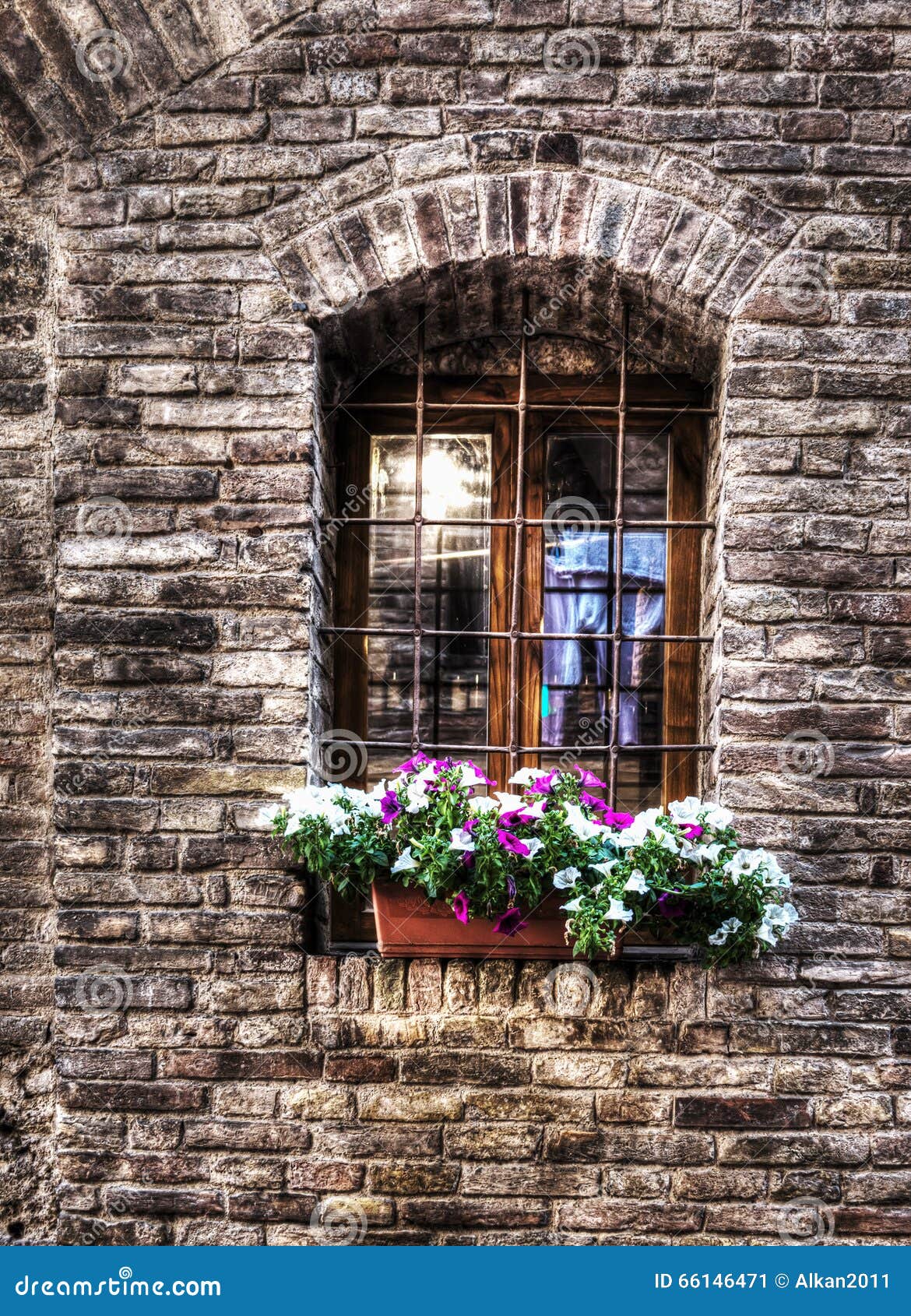Rustic Window with Metal Grill in a Brick Wall Stock Image - Image of ...