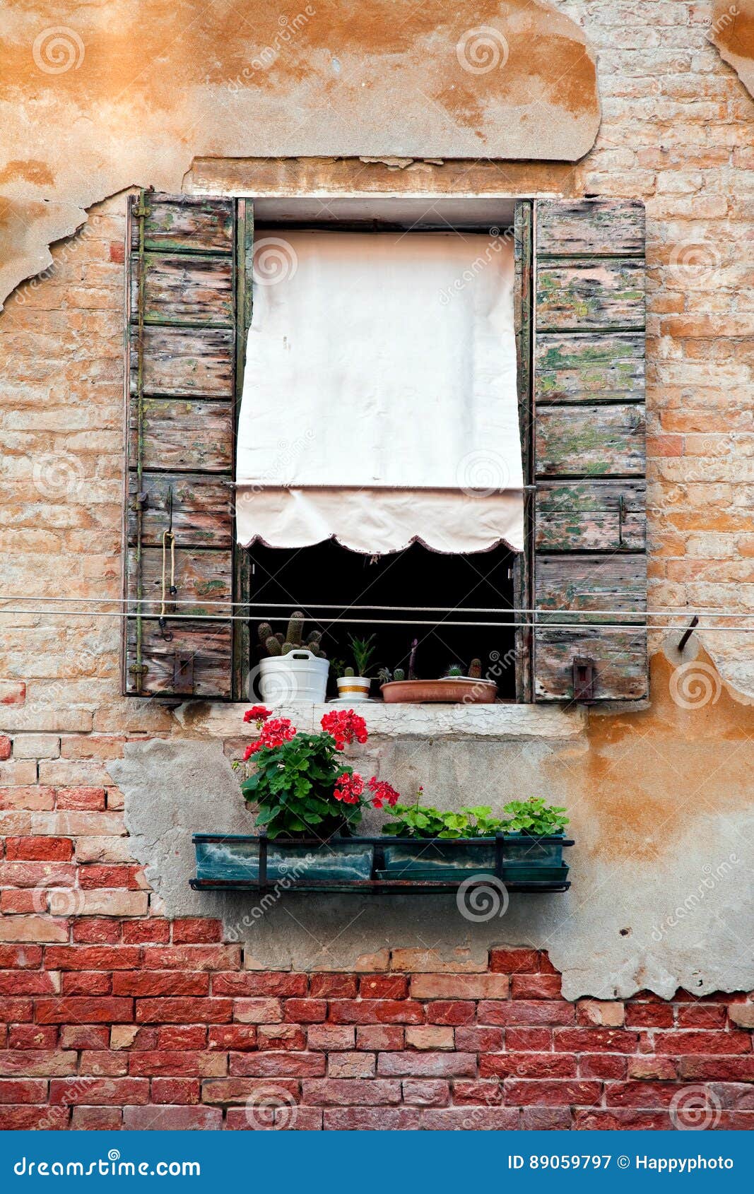 Rustic Window with Shutters in Old Venice House Stock Image - Image of ...
