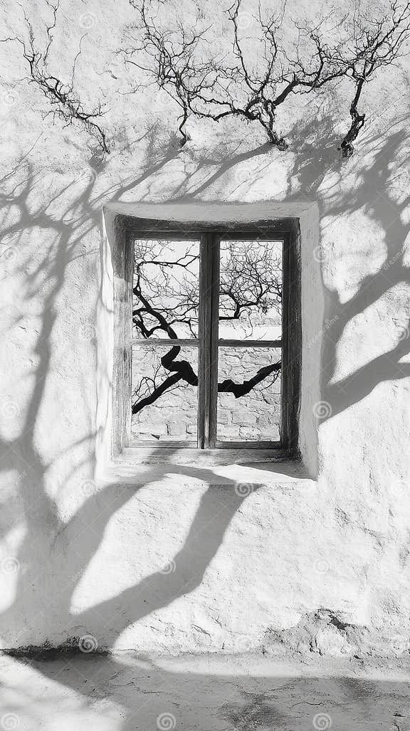 Rustic Window with Tree Shadow Reflection Stock Photo - Image of ...
