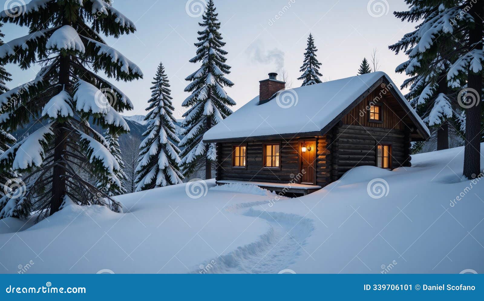 A Rustic Winter Cabin Buried Under Fresh Snowfall Stock Illustration ...