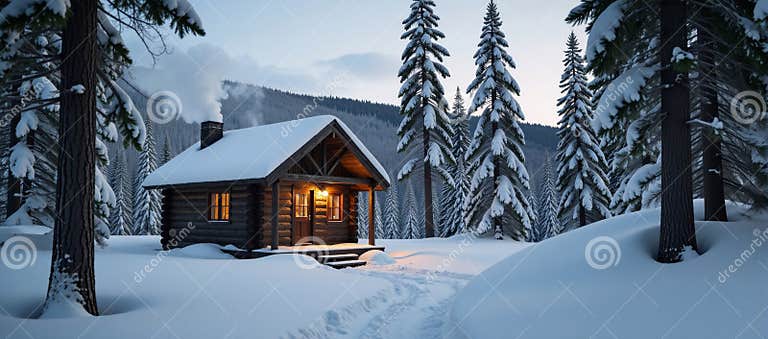 A Rustic Winter Cabin Buried Under Fresh Snowfall Stock Illustration ...