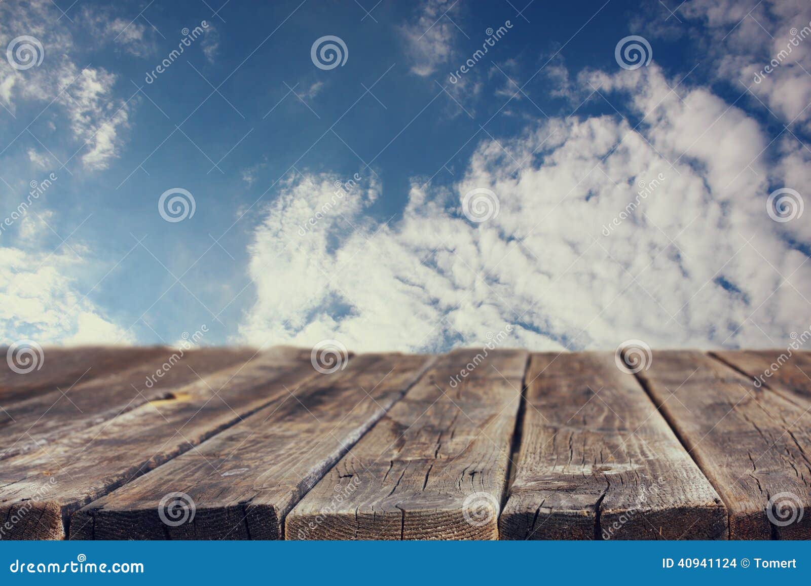 Rustic Wood Board in Front of Sky with Clouds. Stock Photo - Image of ...
