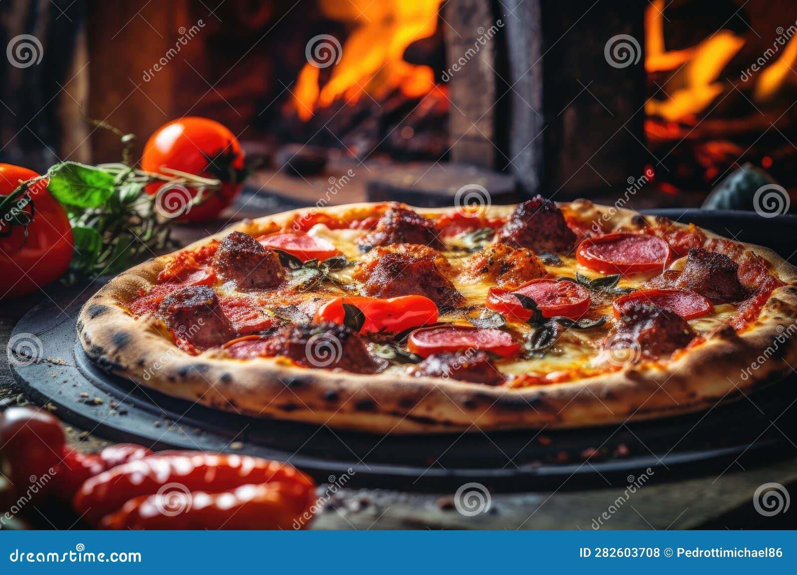 Rustic Wood-Fired Pizza stock illustration. Illustration of woodfired ...