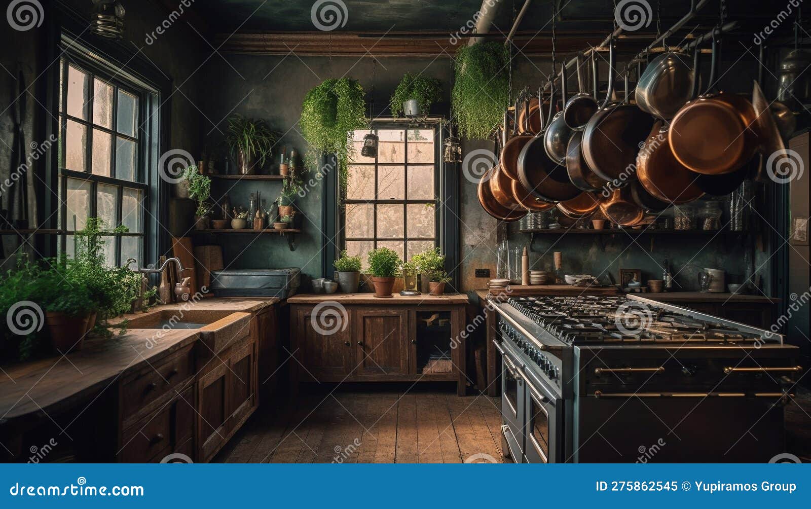 Rustic Wood Kitchen with Modern Elegance Generated by AI Stock ...