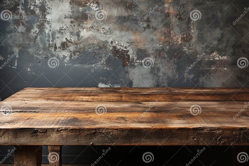 Rustic Wood Table Surface Complemented with Grunge Concrete Textured ...
