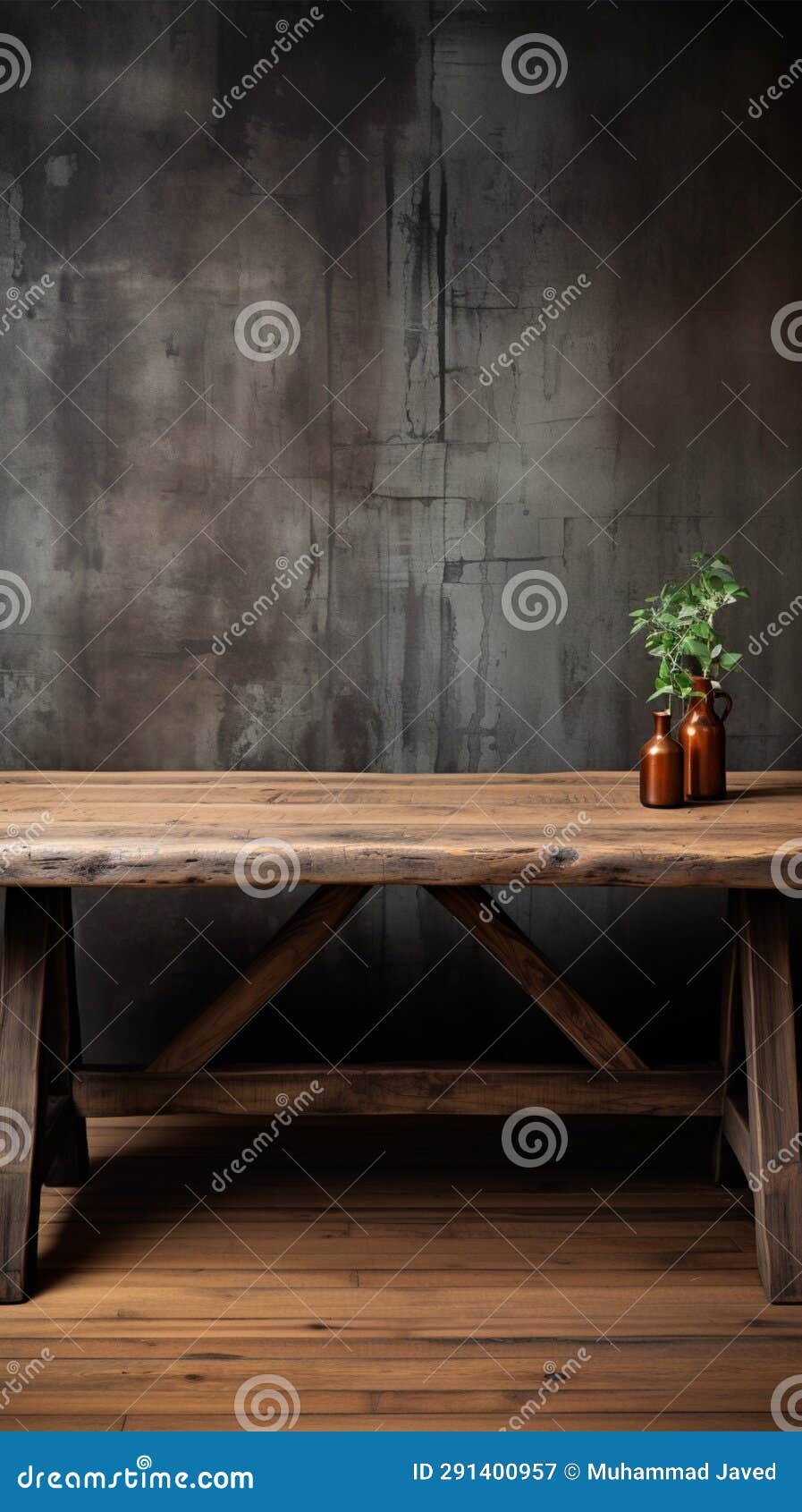 Rustic Wood Table Surface Complemented with Grunge Concrete Textured ...