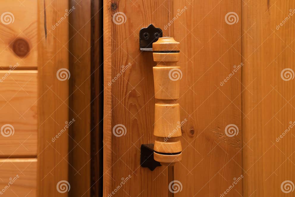 Rustic Wooden Ajar Door with Handle Stock Image - Image of handle ...