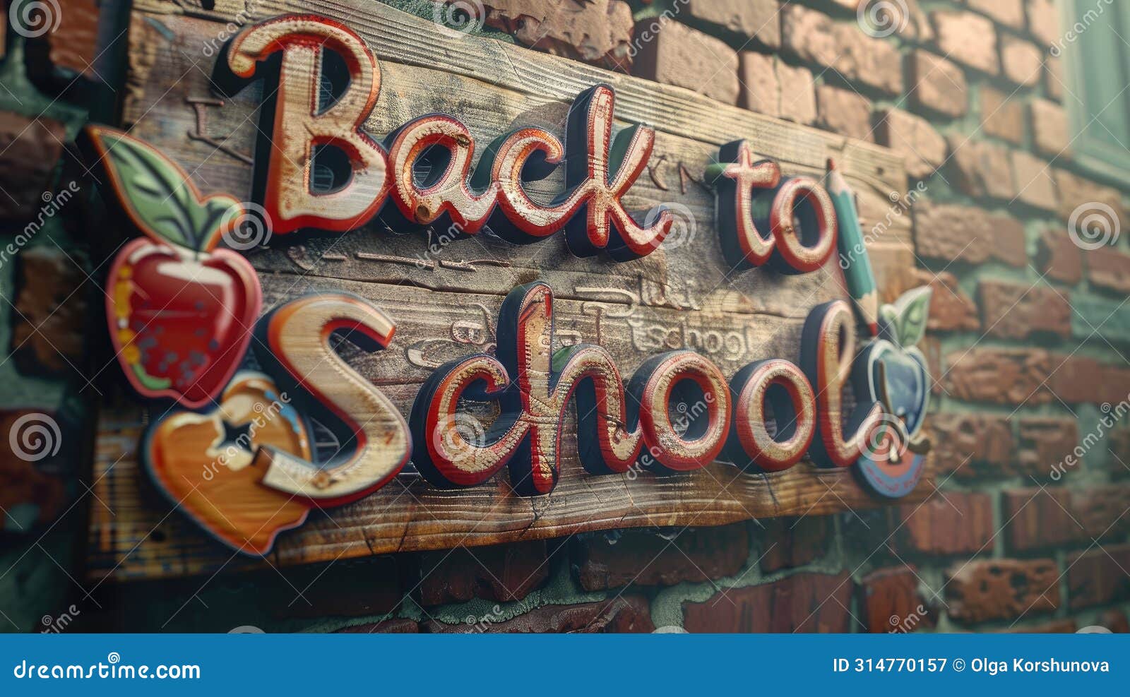 Rustic Wooden Back To School Sign on Brick Wall. Stock Image - Image of ...