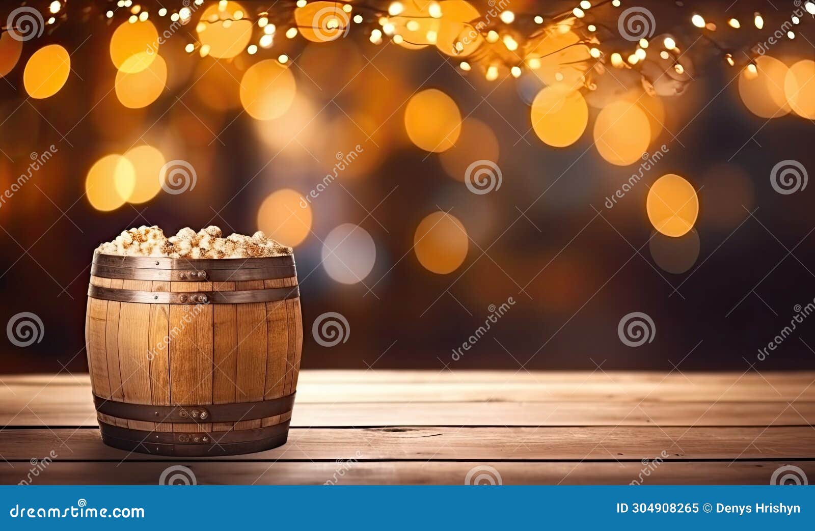 A Rustic Wooden Barrel Filled with Delicious Popcorn Stock Illustration ...