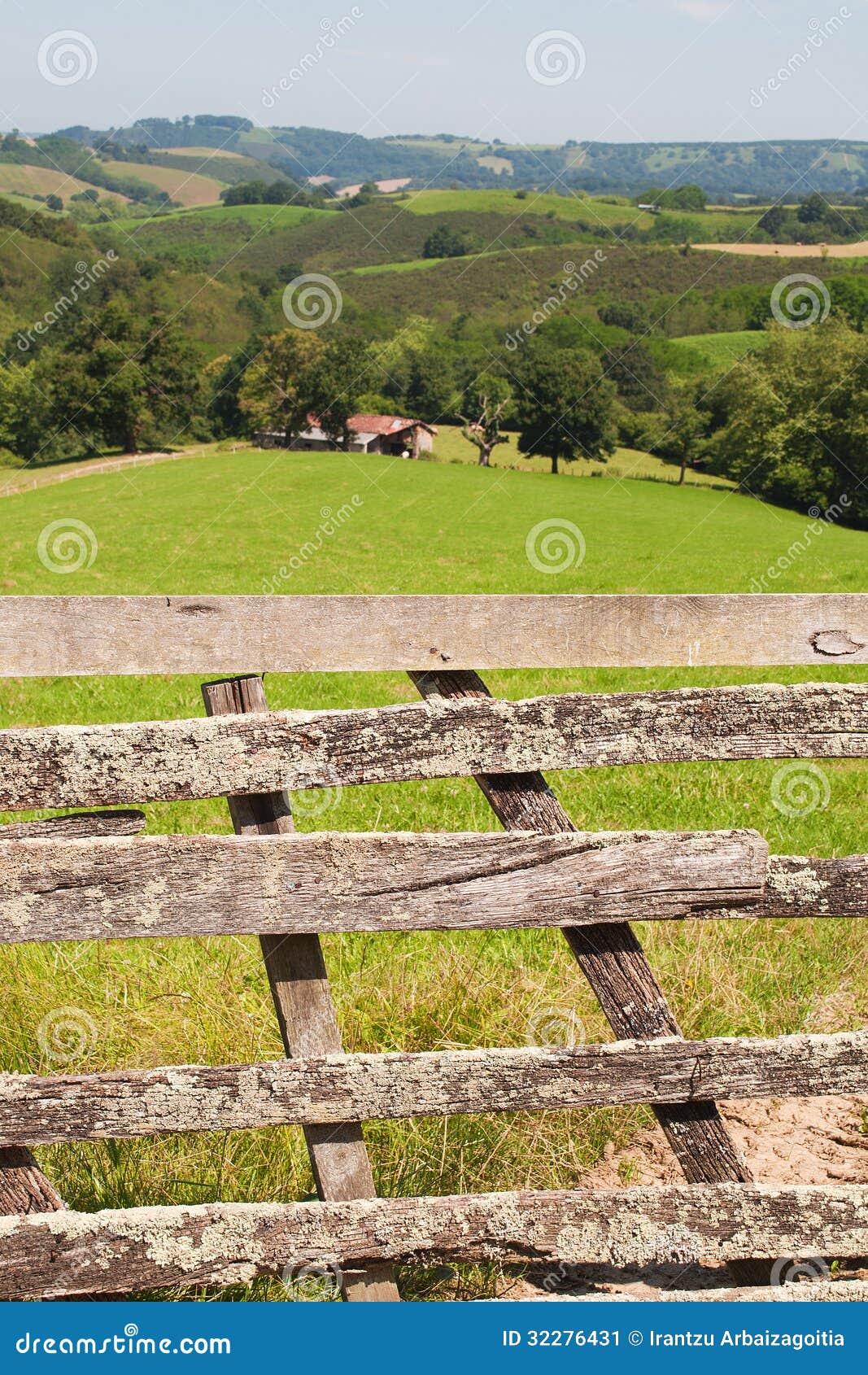 Rustic Wooden Barrier Un a Green Field Stock Image - Image of access ...