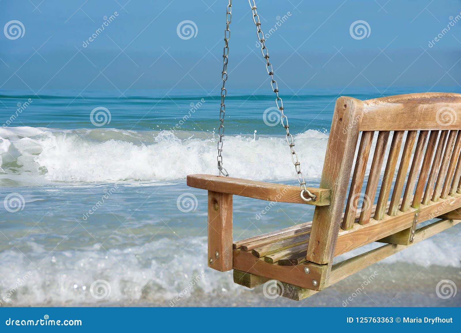 Beach Swing with Ocean Surf View Stock Image - Image of relaxation ...