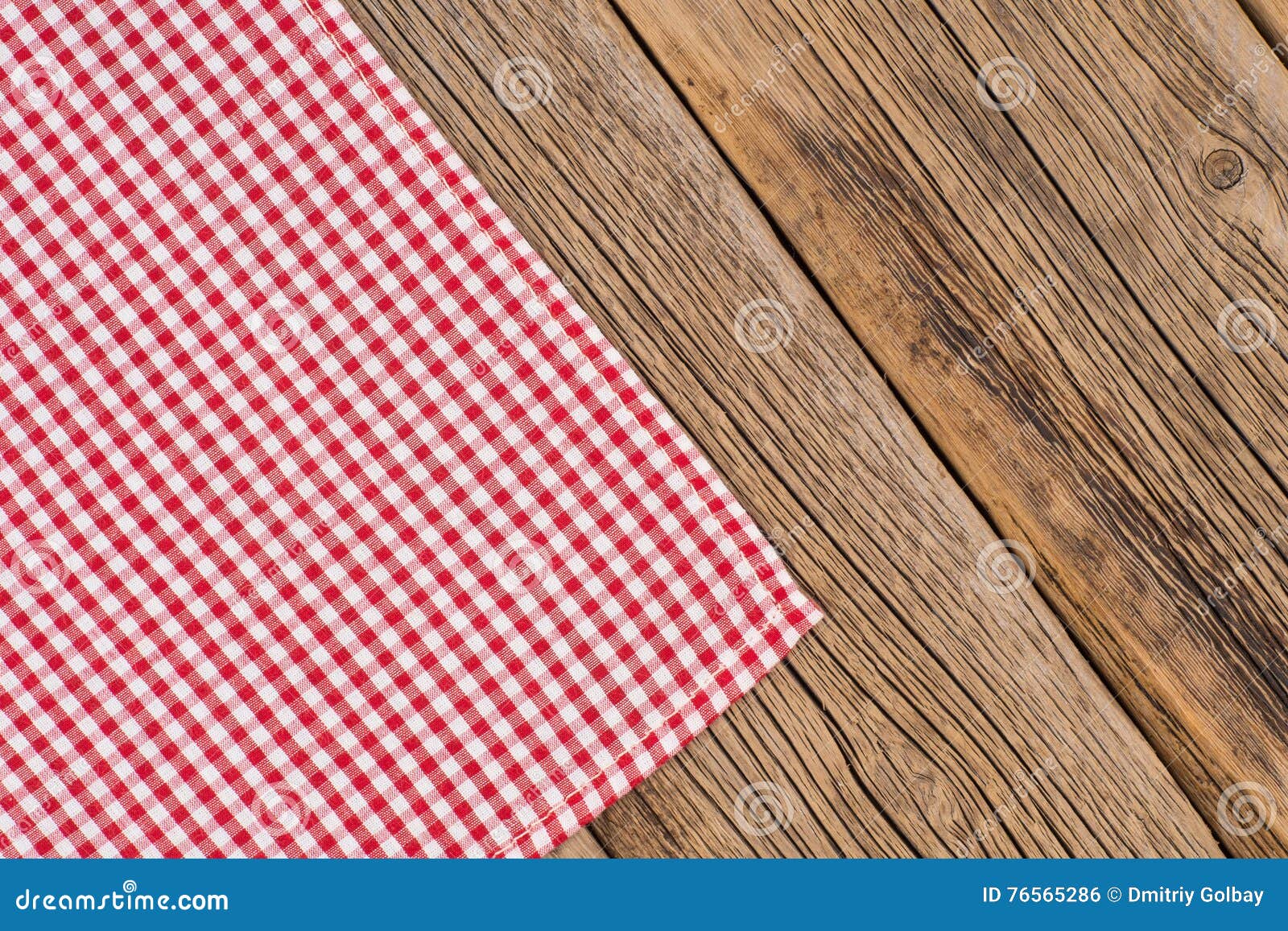 Rustic Wooden Boards with a Red Checkered Tablecloth. Stock Photo ...