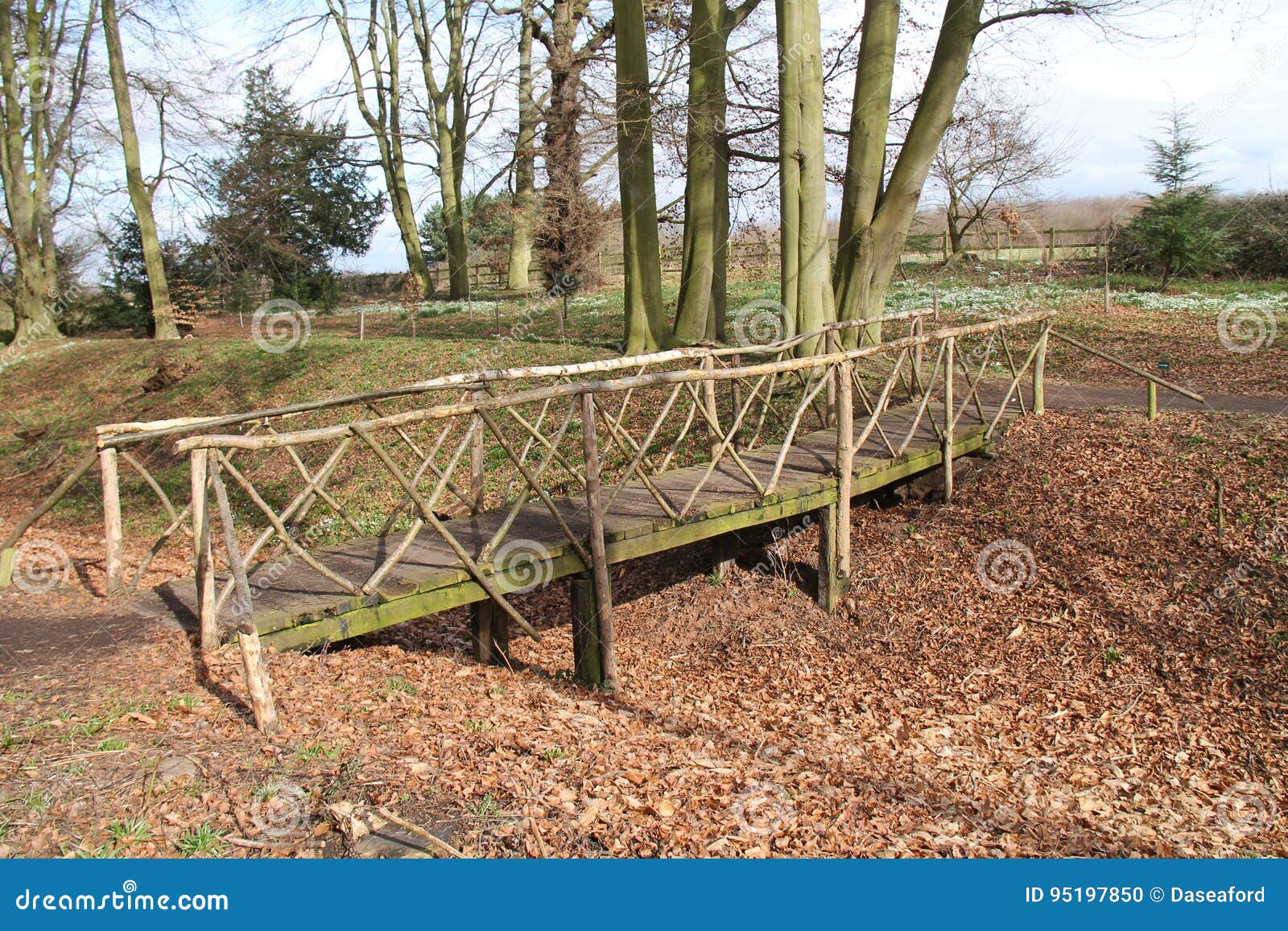 Rustic Wooden Bridge. stock photo. Image of tree, rural - 95197850
