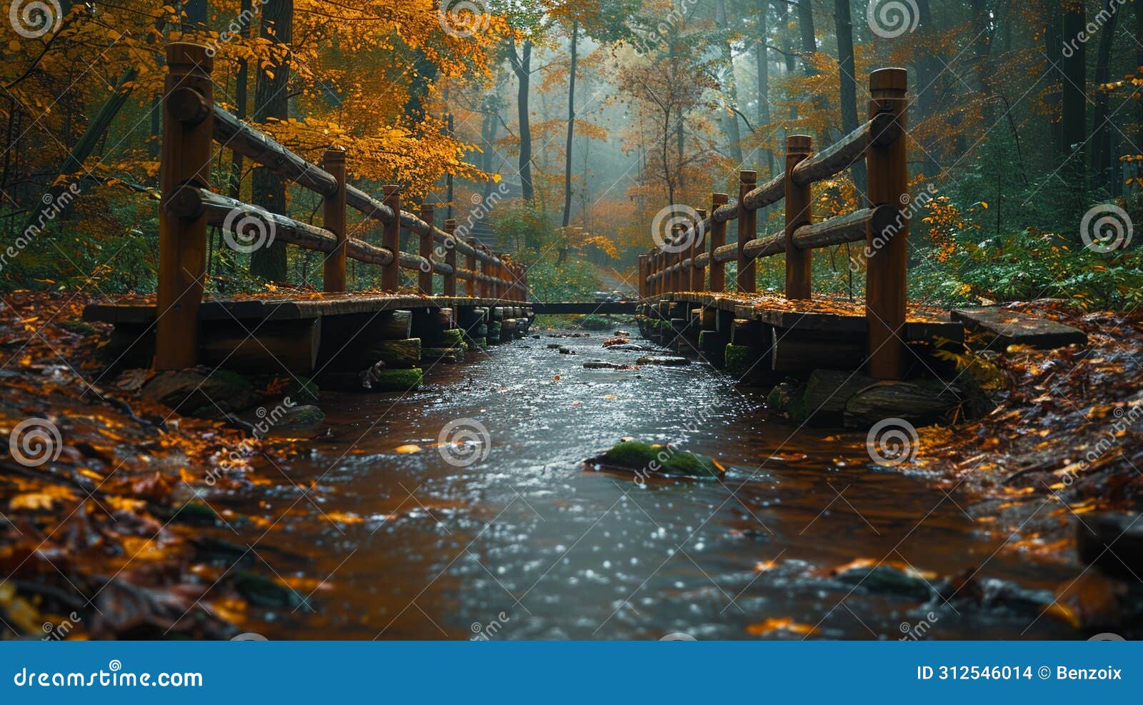 A Rustic Wooden Bridge Over a Forest Stream Stock Photo - Image of ...