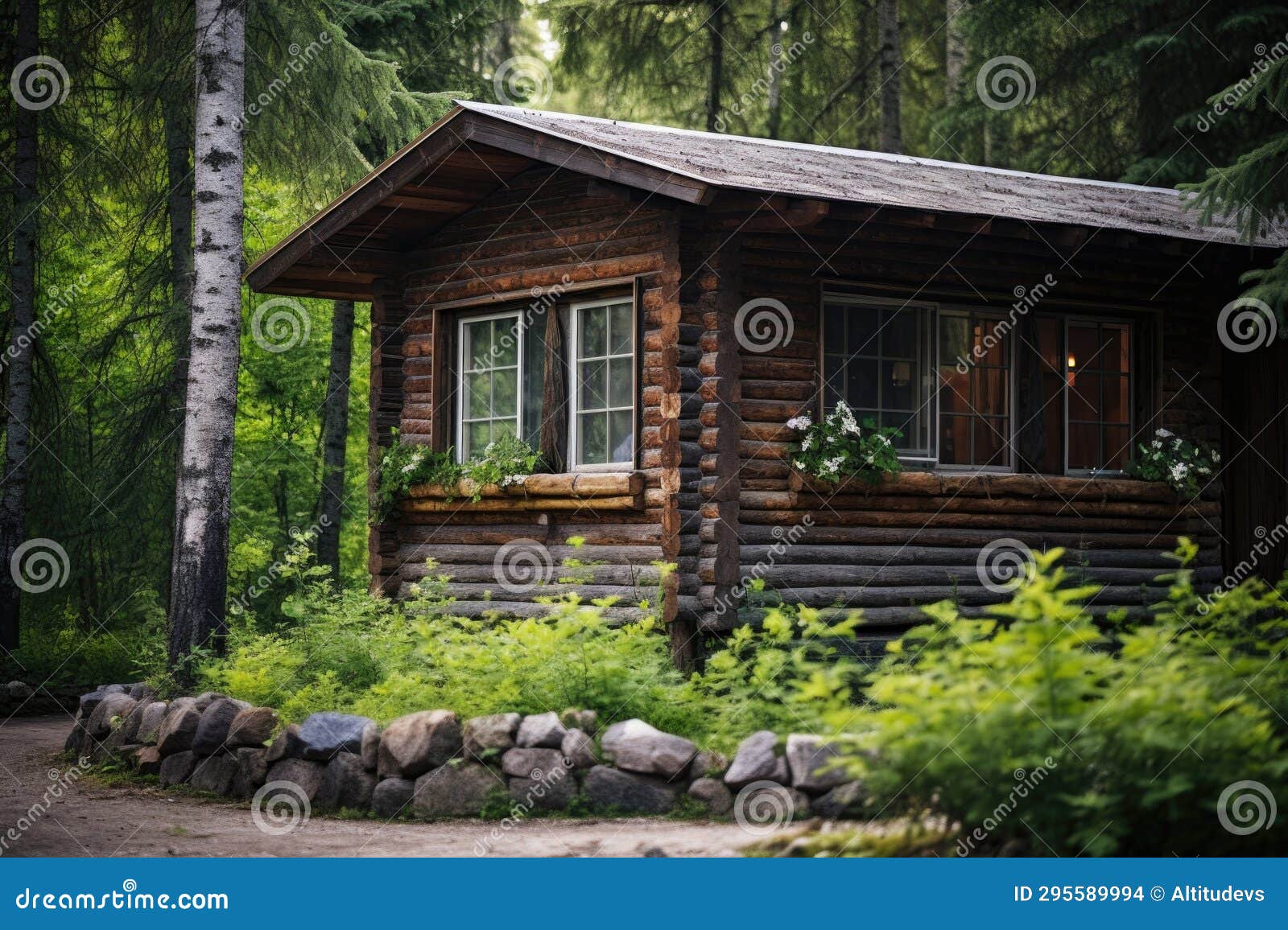 Rustic Wooden Cabin Exterior in a Forest Stock Photo - Image of ...