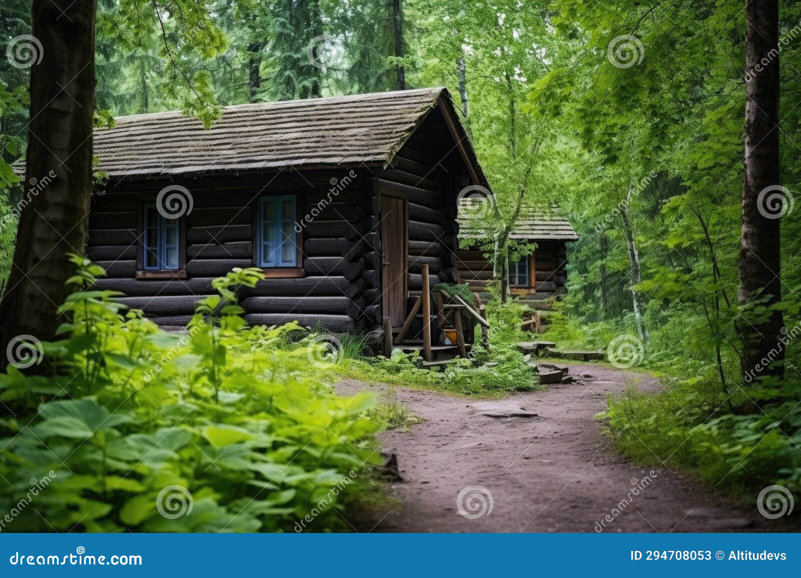 Rustic Wooden Cabin Exterior in a Forest Stock Image - Image of ...