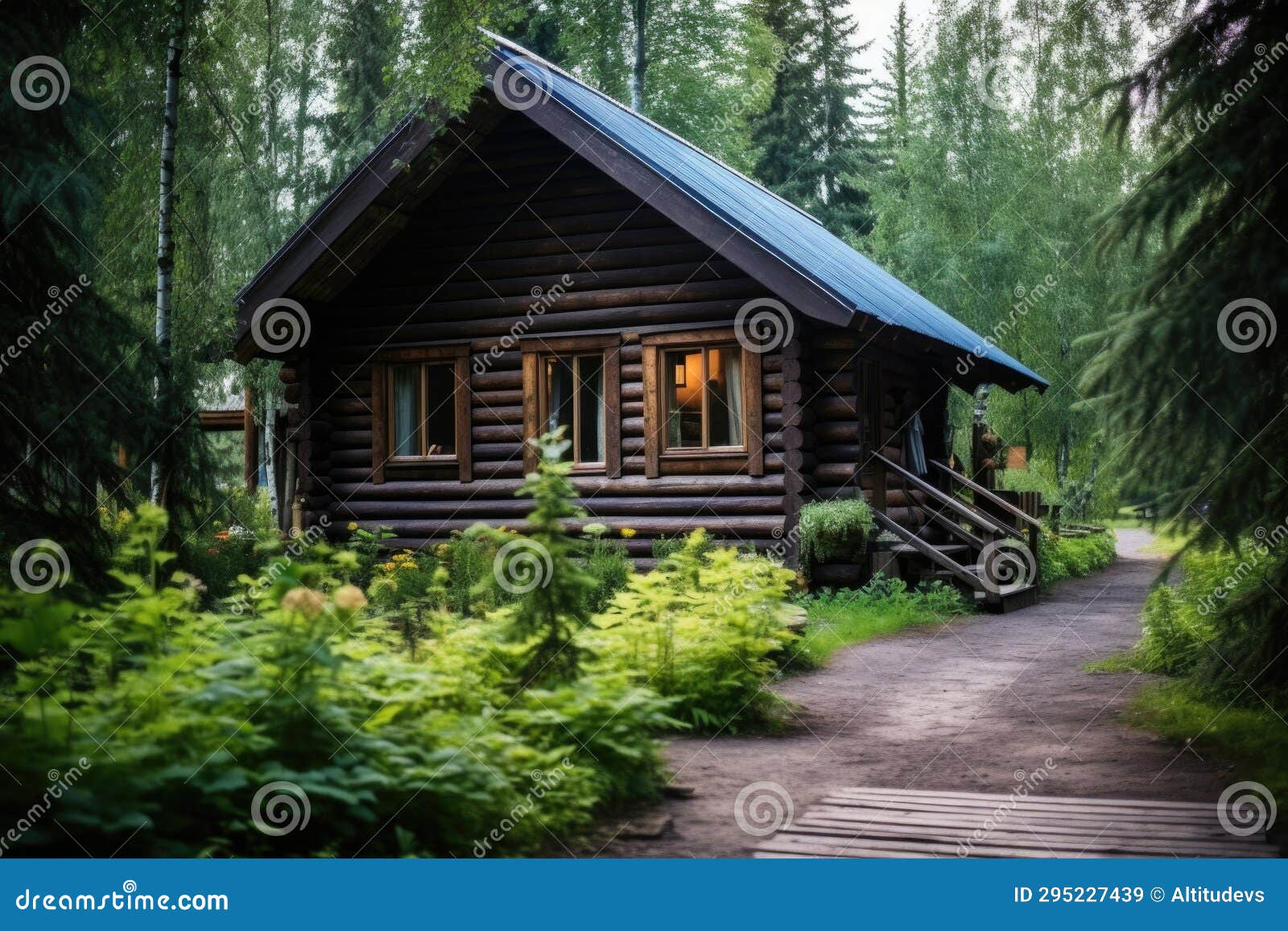 Rustic Wooden Cabin Exterior in a Forest Stock Image - Image of ...