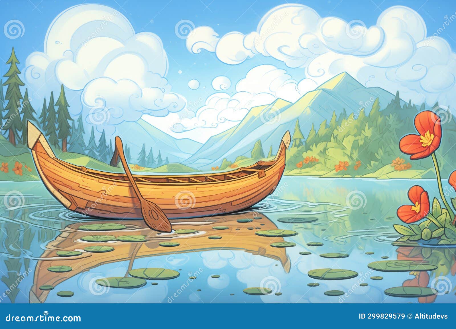 Rustic Wooden Canoe by a Placid Lake Stock Image - Image of tranquil ...