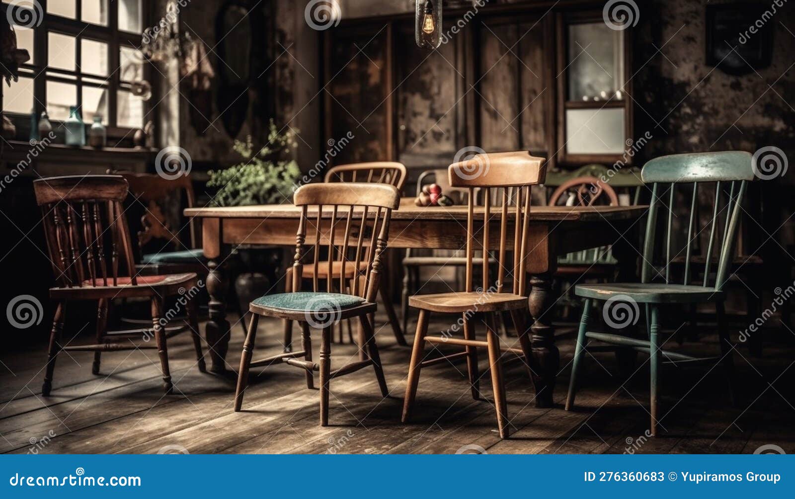 Rustic Wooden Chair Sits in Empty Room Generated by AI Stock Image ...