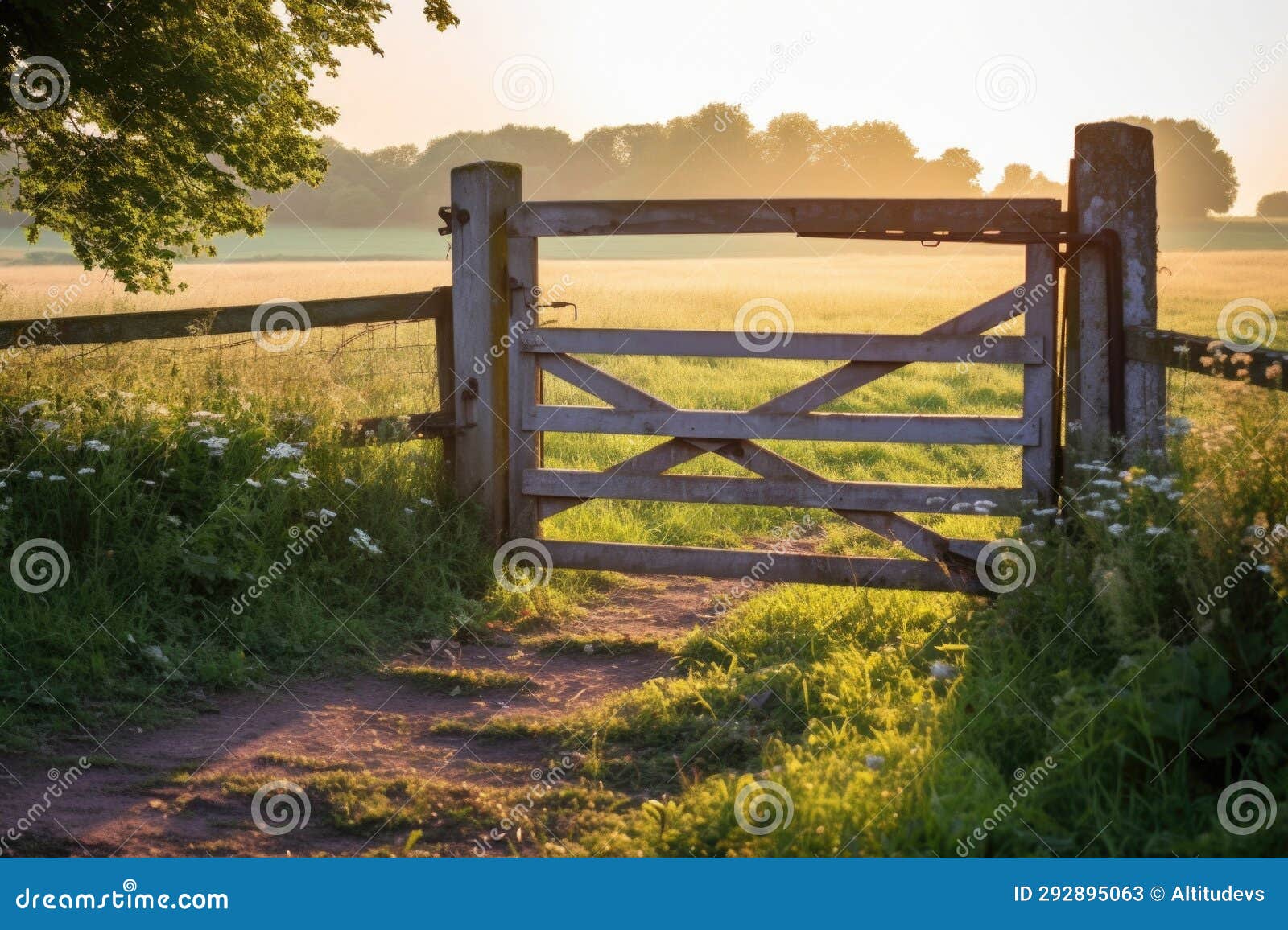 Rustic Wooden Gate in a Field with Pastel Sunlight Stock Image - Image ...