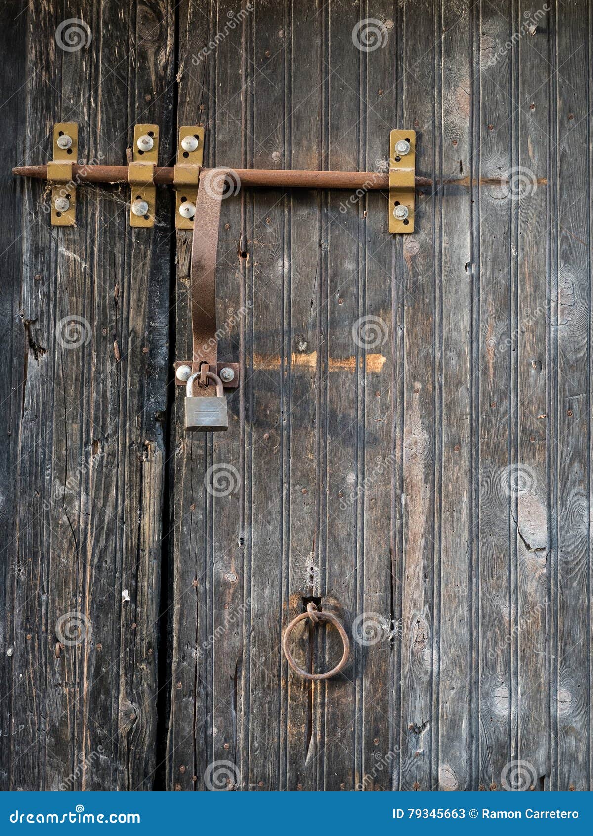 Rustic Wooden Gate with Rusty Padlock and Latch Stock Image - Image of ...