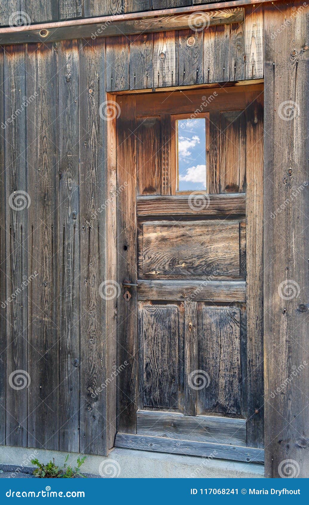Rustic Wooden House Door with Window Stock Image - Image of entrance ...