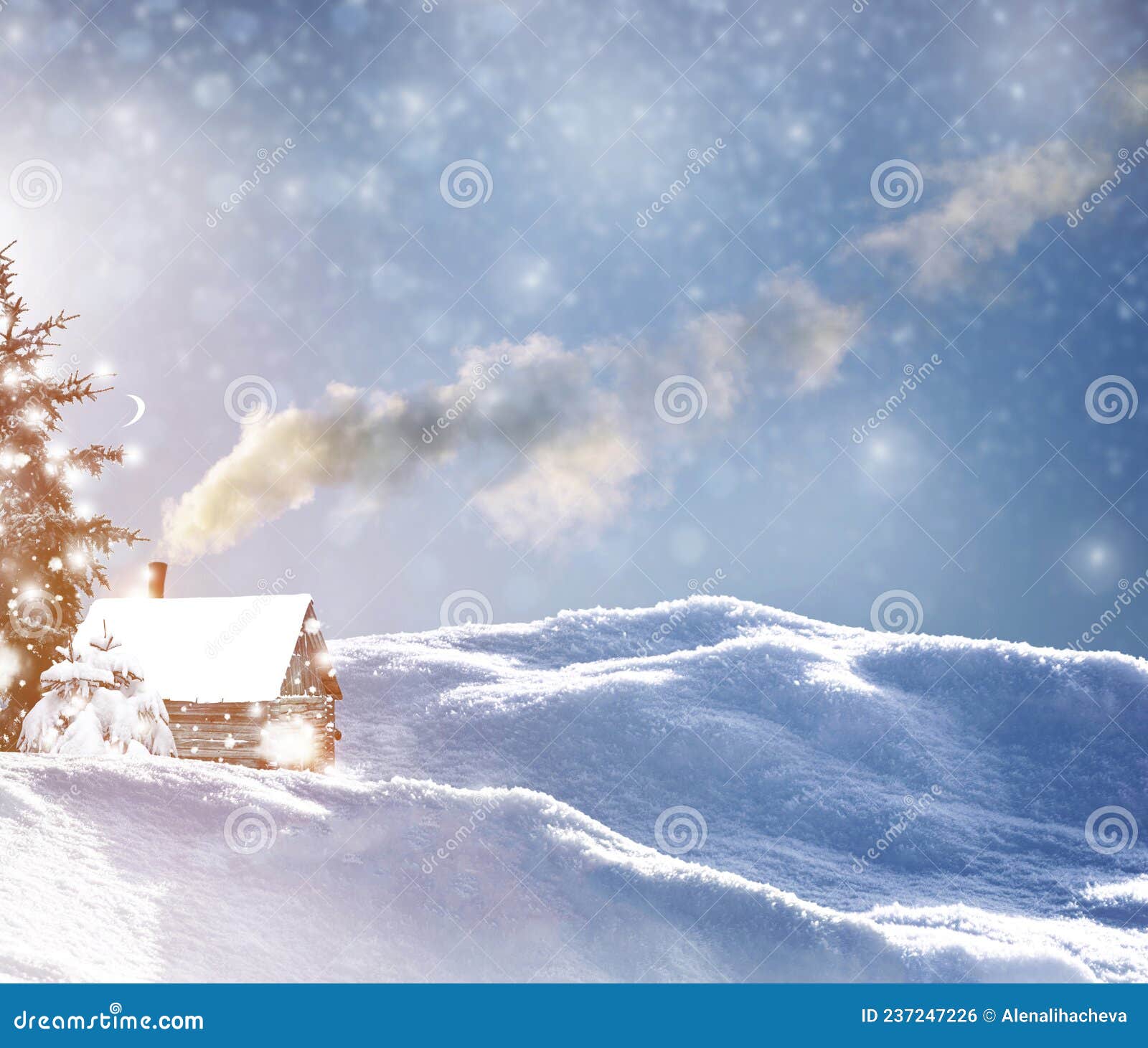 Rustic Wooden House in the Snow Covered Forest Stock Photo - Image of ...