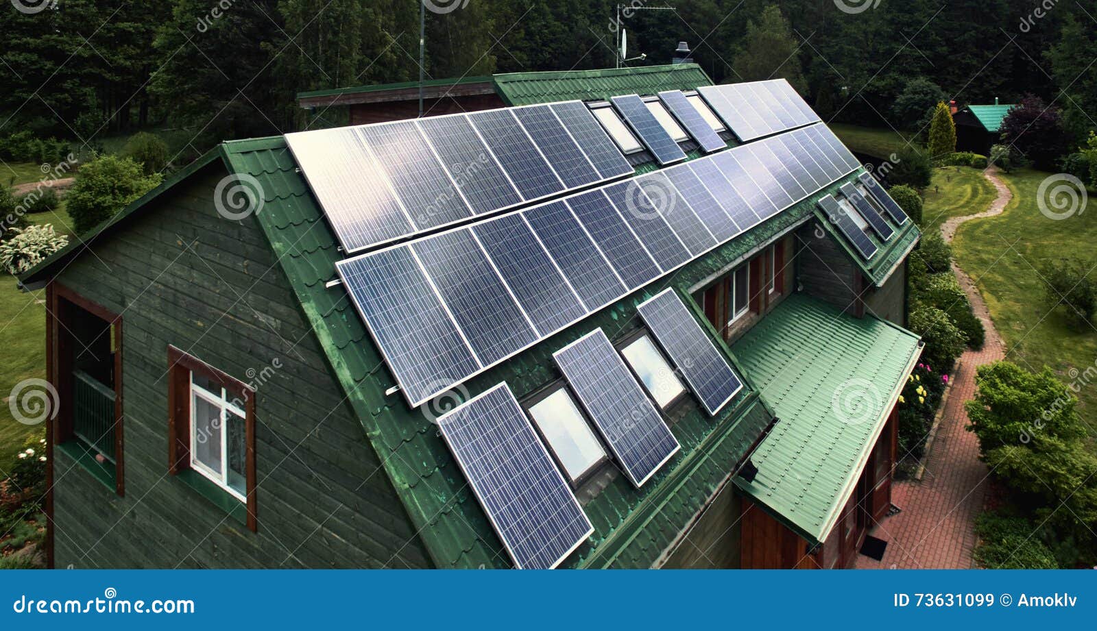 Rustic Wooden House with a Solar Panels Stock Image - Image of ...