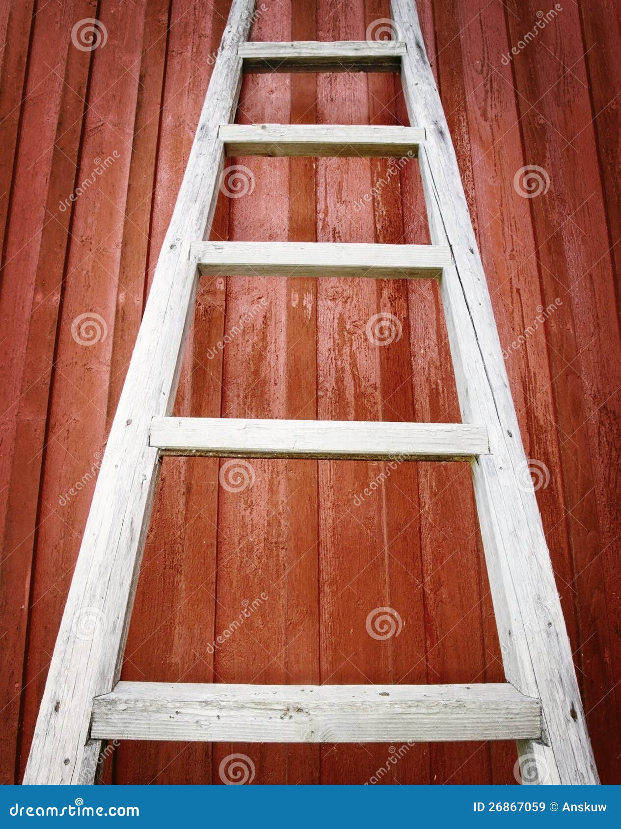 Rustic Wooden Ladder on Red Background Stock Image - Image of ladder ...