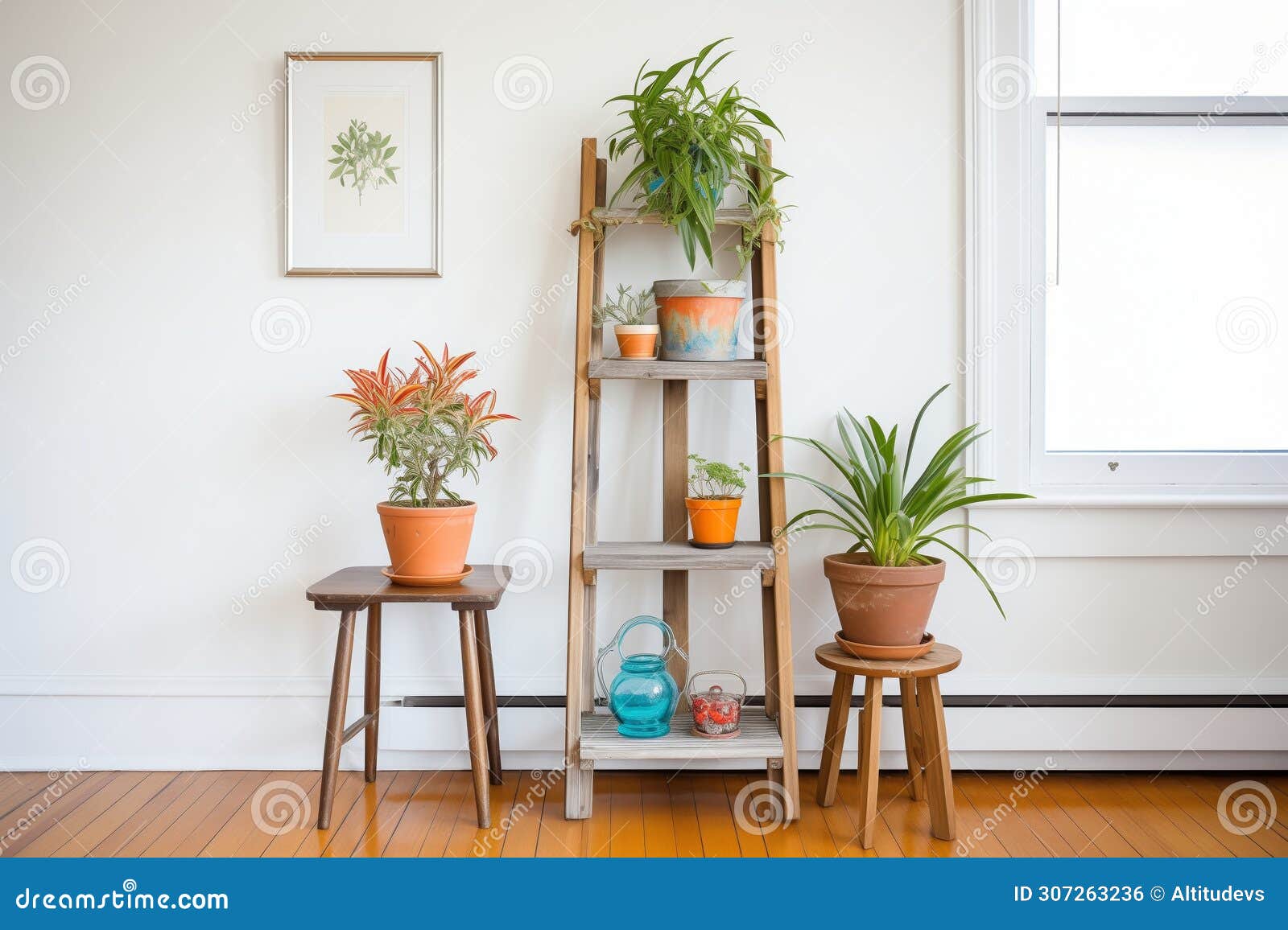 Rustic Wooden Ladder Repurposed As a Plant Stand Stock Photo - Image of ...