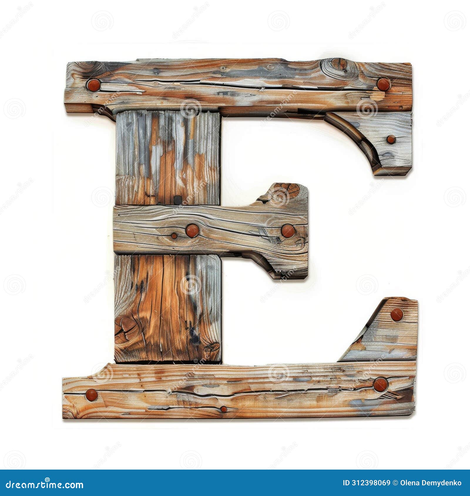 Rustic Wooden Letter E on a White Background. Isolated on a White ...
