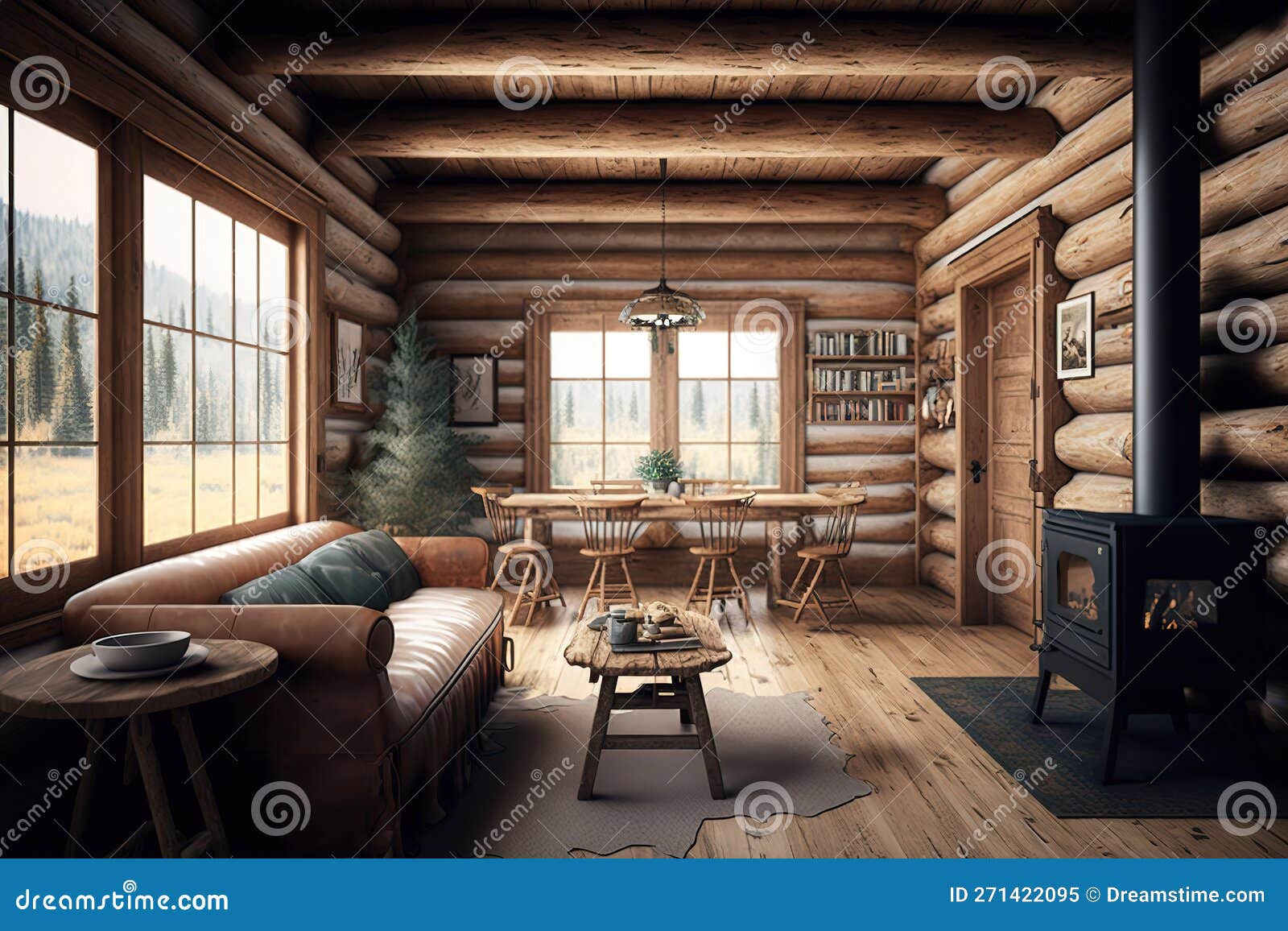Rustic Wooden Mountain Cabin Interior Stock Illustration - Illustration ...