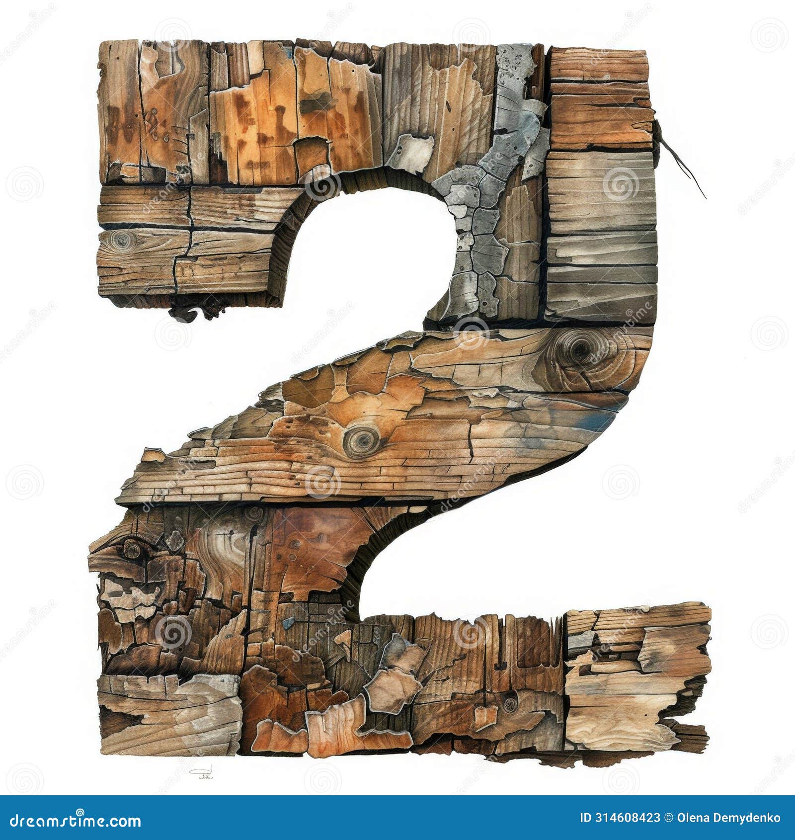 Rustic Wooden Alphabet Isolated on White Background - Number 2 with ...