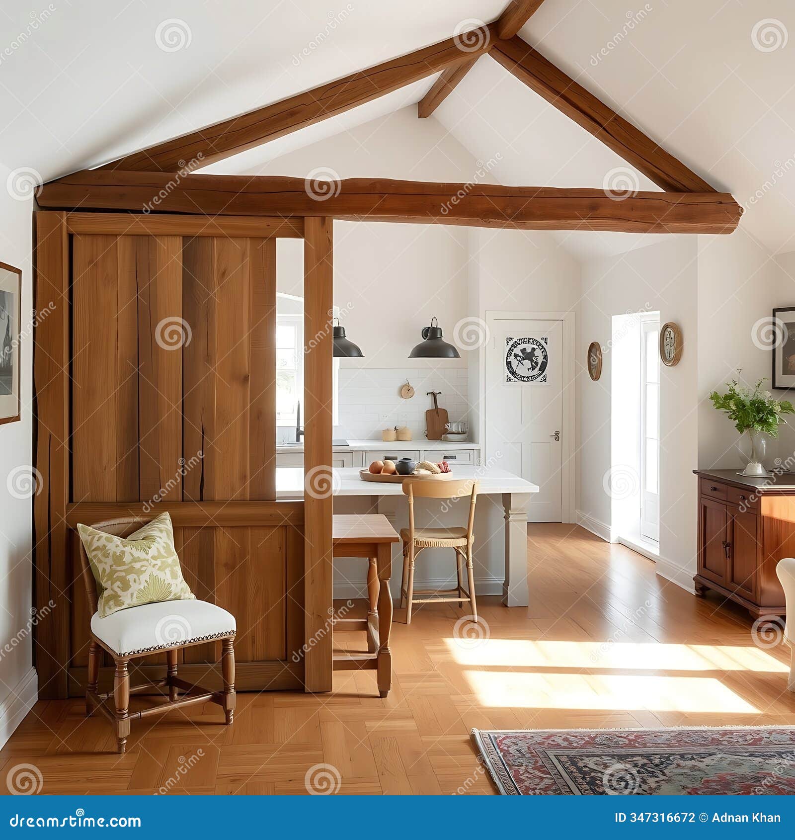 A Rustic Wooden Partition Screen in a Country Cottage Separating a ...