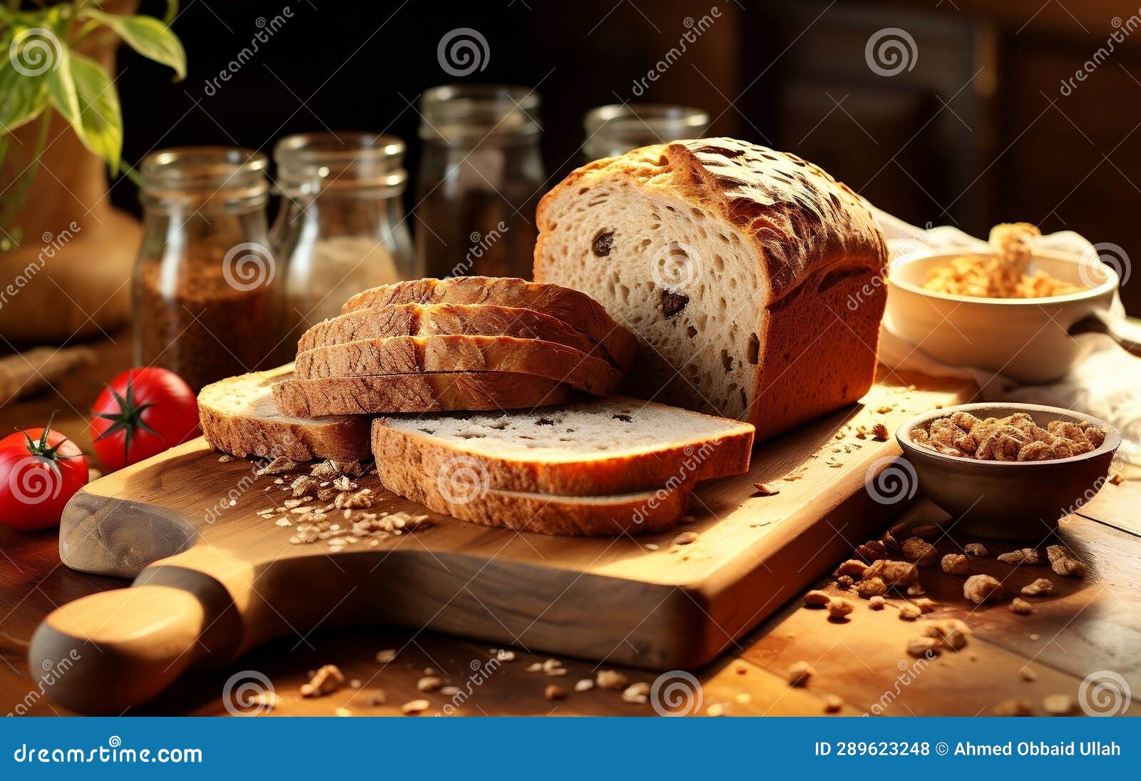 Rustic Wooden Rack with Bread Slices - Bakery Display. Generative by Ai ...
