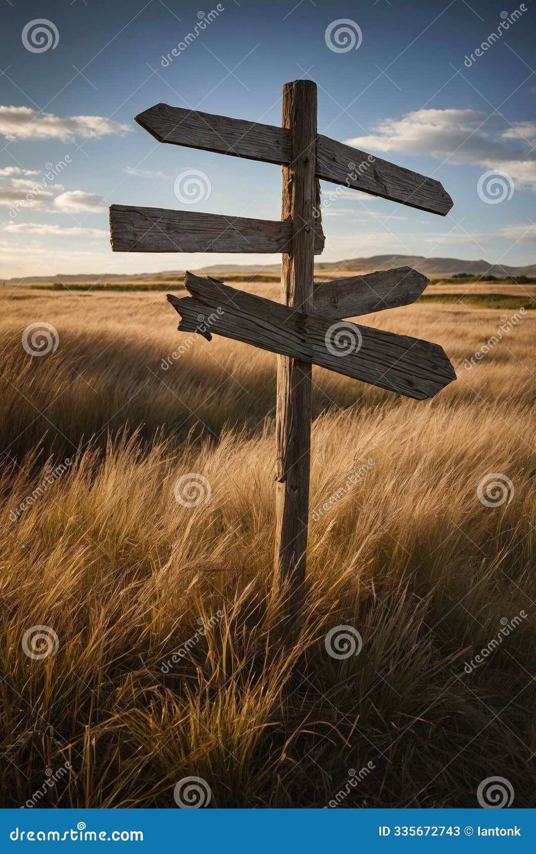 Rustic Wooden Signpost in a Field, Blank and Worn from Years of Use ...